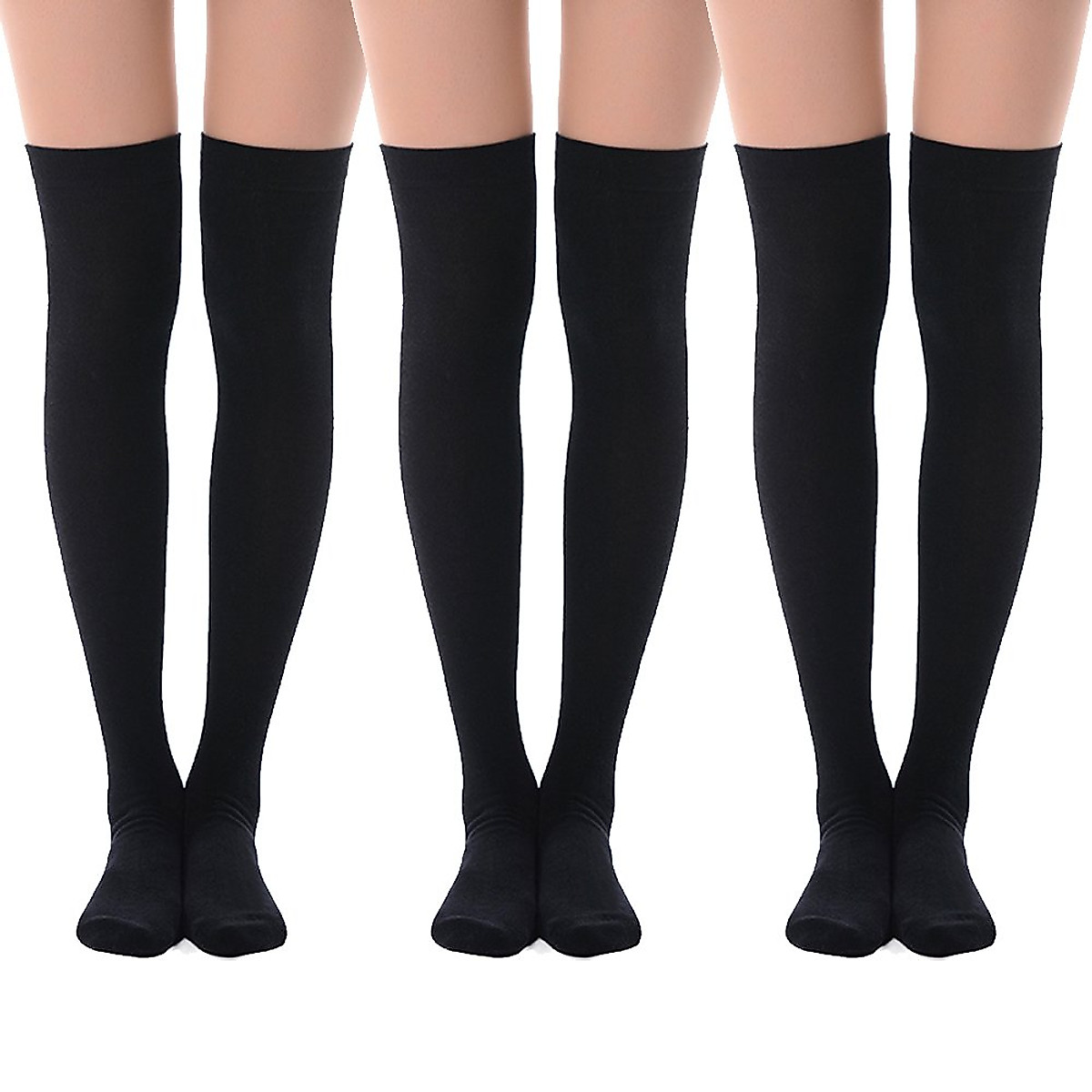 MEIKAN Over the Knee Socks for Women, Thigh High Socks, Black Over Knee Socks, Above Knee High Socks, Opaque Stockings Cosplay Cotton Womens Long Socks 3 Pairs (Black)
