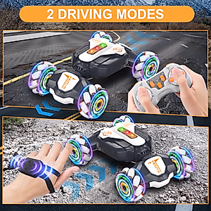 TIOYOTY Gesture Stunt RC Car, 2.4Ghz 4WD Remote Control Car, Gravity Watch Sensor 360° Rotating Twist Drift Offroad Toy Car with Music Lights, Ages 6-12 Boys Girls Birthday
