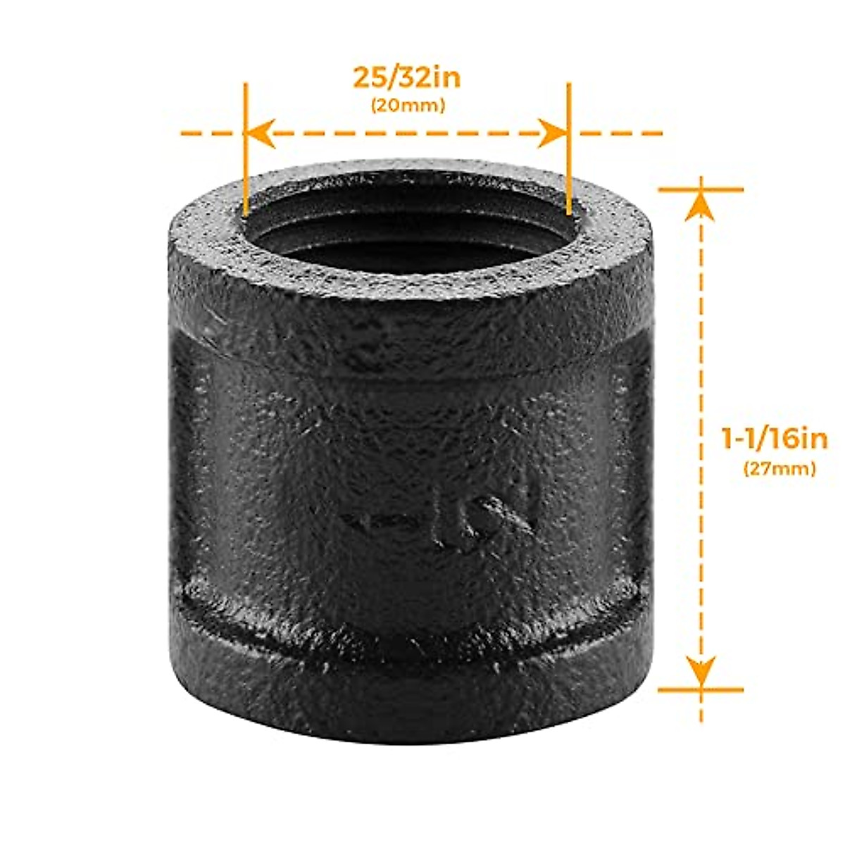 Black Pipe Fitting Coupling 1/2" Home Expert 10 Pack for DIY Projects