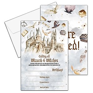 YQV Magical Wizard Birthday Invitations Cards, 4"x 6" Magician Owl Birthday Party Invites with Envelopes for Halloween Party Decorations Supplies (20 Pieces) - A02