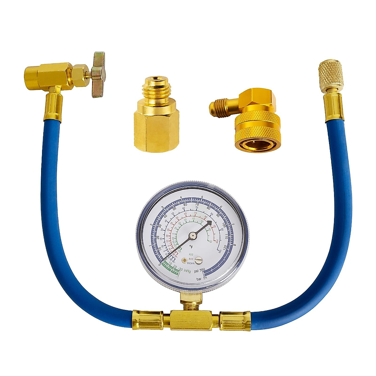 Belleone R134a Refrigerant Recharge Kit, AC Recharge Hose Kit with Gauge, R134a Freon Can Tap Recharging Hose with Detachable R134a Quick Coupler, R134a Self-Sealing Adapter for AC Refrigerant System