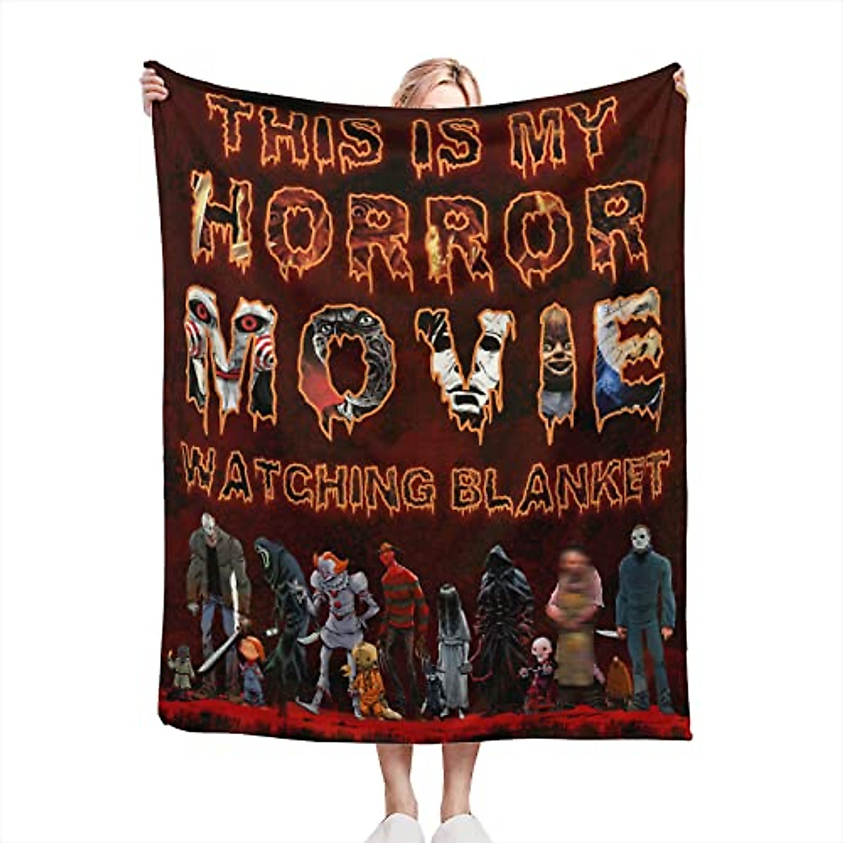 Horror Movie Blanket, Halloween Throw Blankets Soft Fleece Flannel Blankets Christmas Decor Bed Throws for Adult Gift Blankets 60X50 Inch