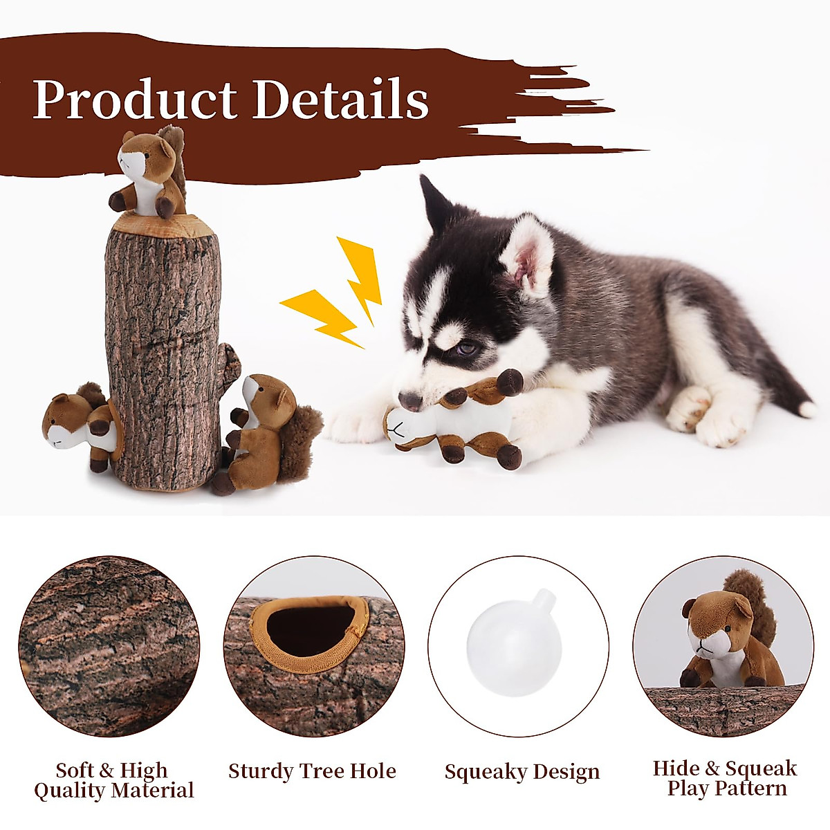 IFOYO Hide and Seek Dog Toys, 2 in 1 Interactive Plush Dog Toy, Stimulating Squeaky Pet Enrichment and Puppy Toys for Small and Medium Dogs