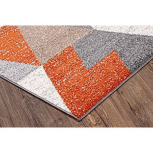 L'Baiet Emani Orange White Gray Brown Geometric Triangle Abstract Color Block Pattern Mid-Century Modern Indoor 4' x 6' Area Rug