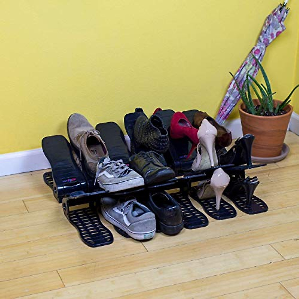 MoGoZon Adjustable Shoe Organizer – Detachable Storage Holder - 12 Piece Black Set Double Shoe Rack Slot Organizer w/no Assembly – Shoe Cubby Organizer for Closet is Perfect Space Saver Gift