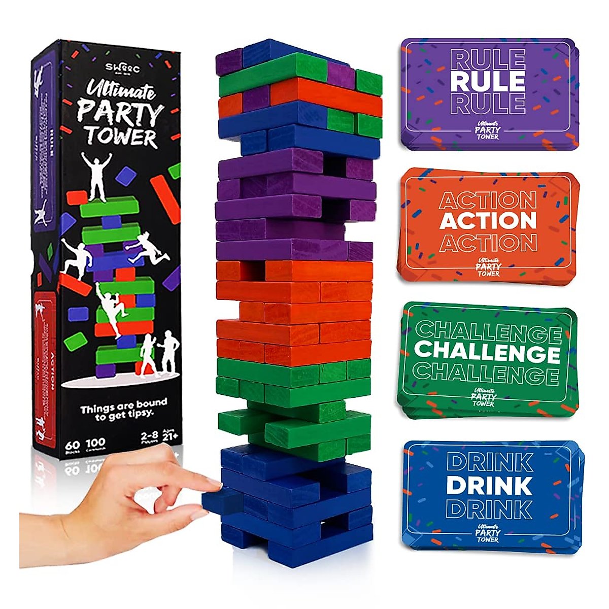 SWOOC - Ultimate Party Tower - 100 Original Commands, 60 Blocks & 1000's of Hilarious Rule Combinations - A Tipsy Spin on Fun Classic Games for Power Hour - Ages 21+