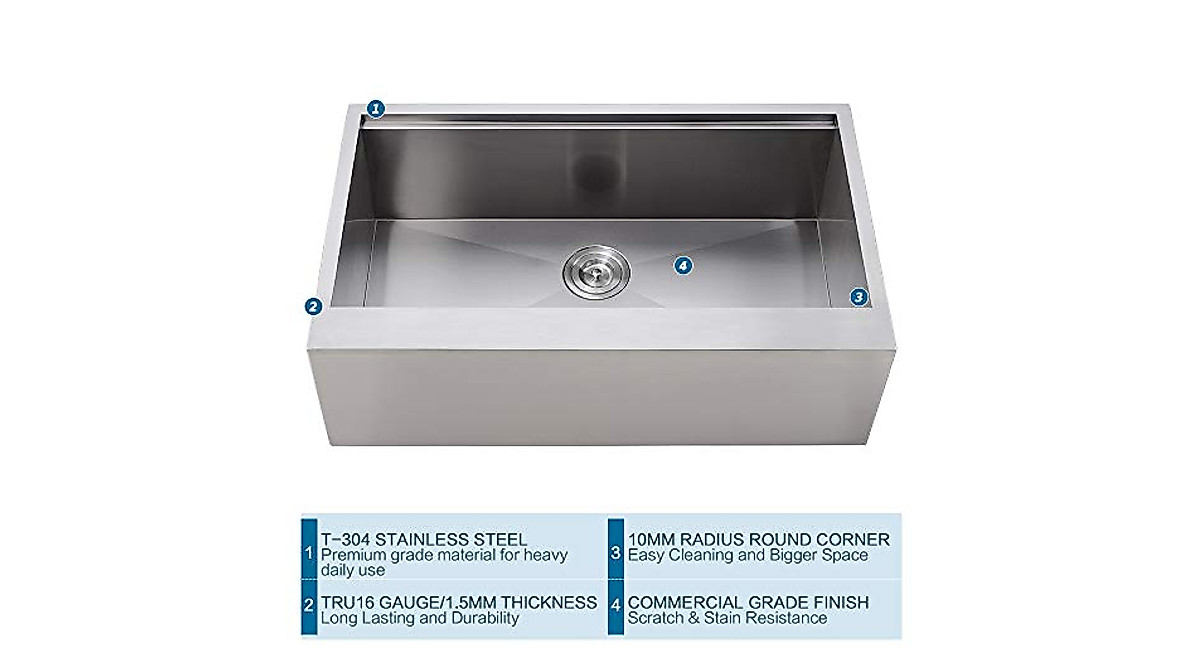 VOKIM 33" Farmhouse Workstation Sink | 16-Gauge Stainless Steel