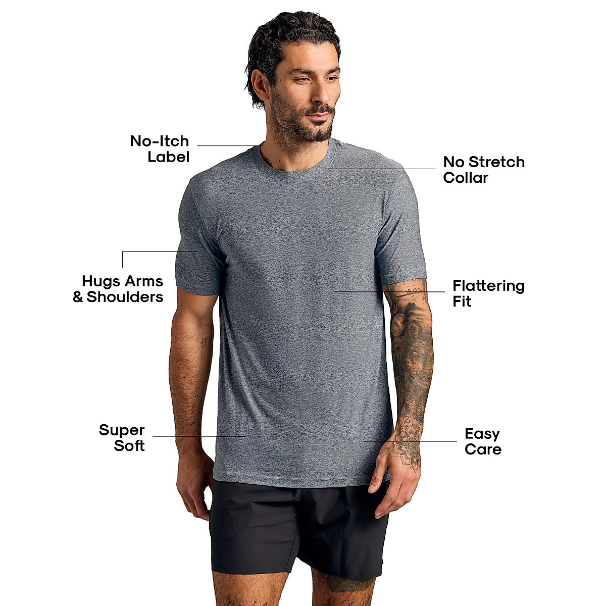 True Classic Workout Shirts for Men - Moisture-Wicking Dry-Fit Gym Shirts Men – Lightweight Athletic Shirts, Quick-Dry Polyester Mens Workout Shirts, Pack of 1, Heather Navy, XL