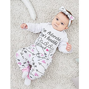 SEYOUAG Baby Girl Clothes Cute Mommy Letter Romper Arrow Heart Pants Newborn Girls Outfits Fall Winter Clothes Set (Adorable Pink, 0-3 Months)