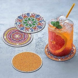 10 Pcs Diamond Painting Coasters with Holder, Mandala DIY Diamond Art Coasters Kits for Adults Kids Beginners Art Craft Supplies