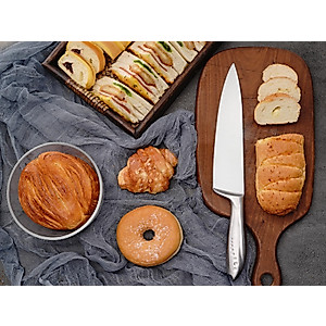 Hollory 8 Inch Chef Knife, German High Carbon Stainless-Steel Blade and Ergonomic Comfortable Handle, Non-Stick Chef Knife for Cutting of Meat Vegetables and Fruits-Silver