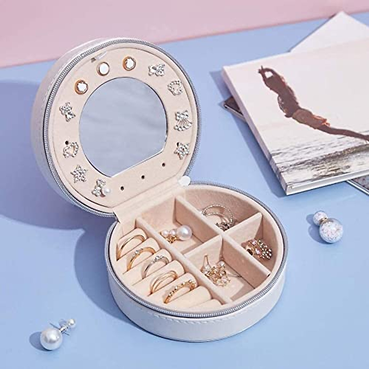 ZZYINH AN207 Leather Portable Jewelry Box Jewel Casket Portable Makeup Organizer Beauty Travel Box Festival Gift Small Jewelry (Color : White)