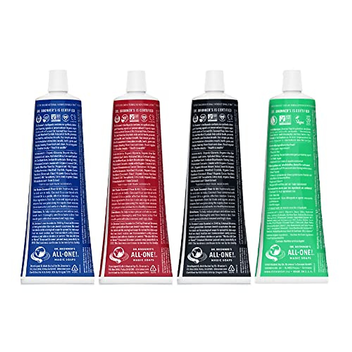 Dr. Bronner’s - All-One Toothpaste Variety Pack - Peppermint, Cinnamon, Anise, & Spearmint, 70% Organic Ingredients, Natural & Effective, Fluoride-Free, Helps Freshen Breath, Vegan (5oz, 4-Pack)