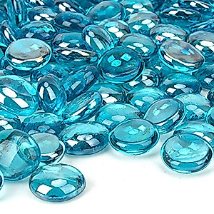 BLQH [18 Pound] Fire Glass Beads Fireglass Drops Flat Glass Beads for Gas Fire Pit Fireplace Azure Blue Luster Reflective Decorative Glass Gems for Vase Fillers Fish Tank Aquarium Decoration (18.6)