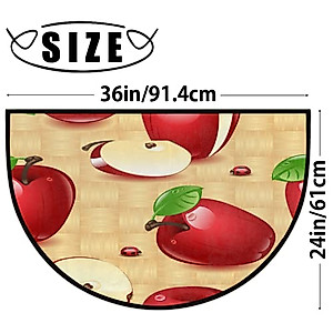 FengQuGou Red Apples Half Round Door Mat Indoor Entrance 24X36 Fruit Apple Semi Circle Floor Rug Non Slip Absorbent Bathroom Mats Half Moon Area Rugs for Kitchen Patio Fireplace Hearth Rugs
