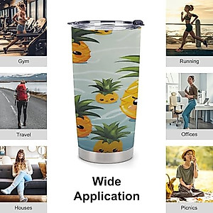 FHENMSA Reusable Plastic Water Cups with Lids,Cute Pineapple Print Anti-overflow Cup,sports Travel Coffee Cup