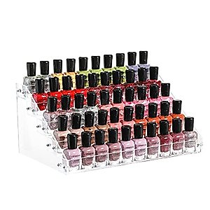Cq acrylic Clear Nail Polish Organizers And Storage,5 Layer Nail Polish Rack Tabletop Display Stand Holds Up to 45 Bottles, Acrylic 5 Tier Essential Oils Holder For Professional Nail Salon