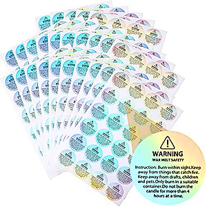 Zonon Holographic Candle Warning Labels Candle Jar Container Stickers Wax Melting Safety Stickers for Candle Jars Tins Containers Candle Making Supplies (240)