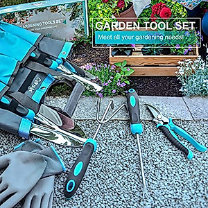 Gardening Tools, Carsolt 7 Piece Heavy Duty Stainless Steel Garden Tools Set with Ergonomic Rubber Handle. Variety of Gardening Hand Tools for Planting Gardening Kit with Gift Box Ideal Garden Gifts