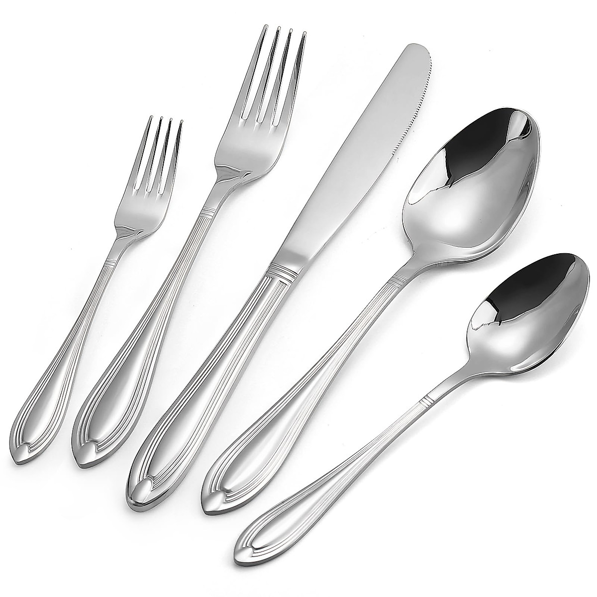 Silverware Set for 4, 20-Piece Flatware Set Include Spoons And Forks Set, Stainless Steel Cutlery Set with Line Pattern, Mirror Polished, Dishwasher Safe.