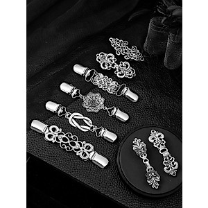 Juinte 8 Pcs Retro Sweater Clips Cinch Clips Shawl Clips Vintage Cardigan Collar Clips Dress Shirt Brooch Clips for Women(Silver)