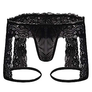 Slybar Mens Lace Panties Sexy Underwear Boxer Briefs Pouch Underwear Lingerie for Men Bikini Briefs Sissy Pouch Crossdress Panties (XX-Large) Black