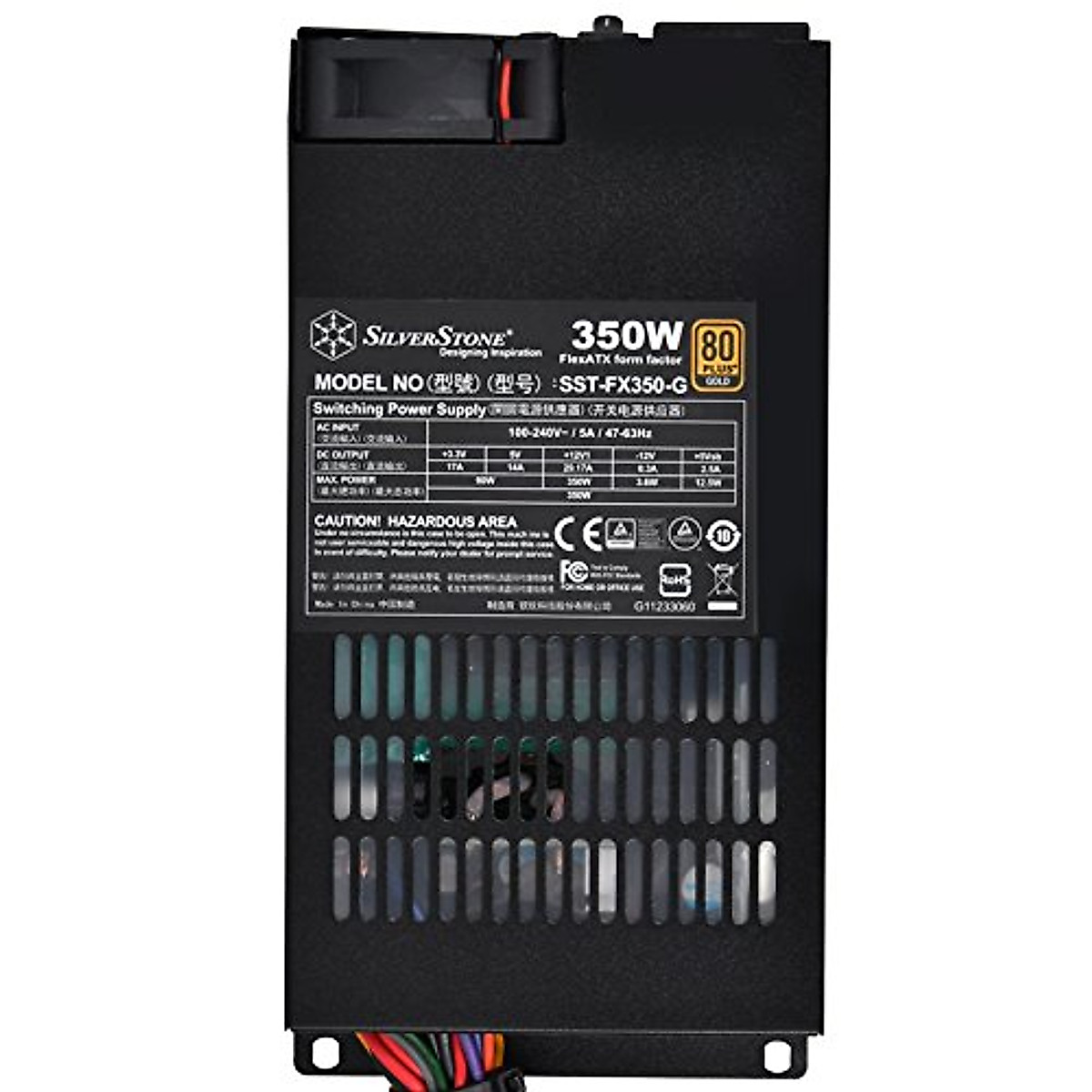 SilverStone Technology 350 Watt Flex ATX Power Supply with Fixed Cables and 80 Plus Gold with 6Pin PCIe Connector SST-FX350-G-USA, Black（Lead-Free Paint）