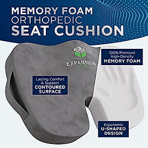 Seat Cushion for Office Chair – Memory Foam Tailbone Pillow Pad for Sitting, Computer, Desk, Chair, Car – Contoured Posture Corrector for Sciatica, Coccyx Back Pain Relief (Grey)