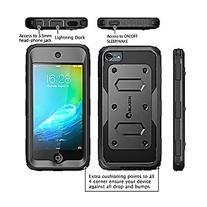 i-Blason Armorbox Case Designed for iPod Touch 7/6/5, Full Body Case with Built-in Screen Protector for Apple iPod Touch 5th/6th/7th Generation, Black