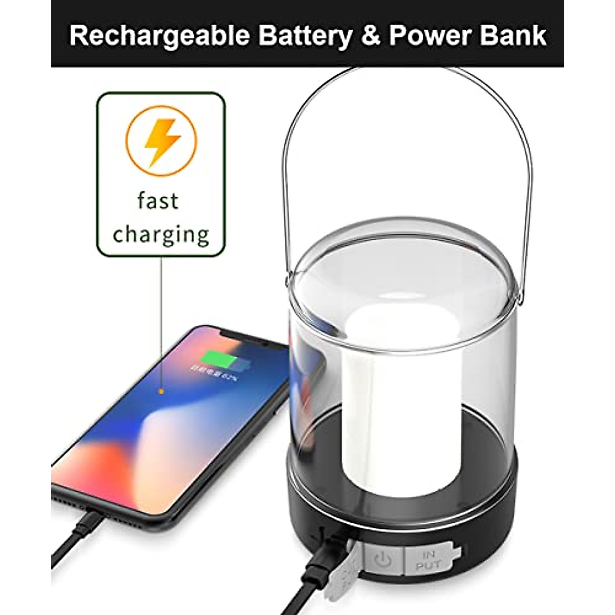 LED Camping Tent Lantern Rechargeable, LED Camping Lights with 2400mA Power Bank, Portable Outdoor Waterproof LED Lantern for Camping,Hiking,Storms,Hurricane,Power Failure