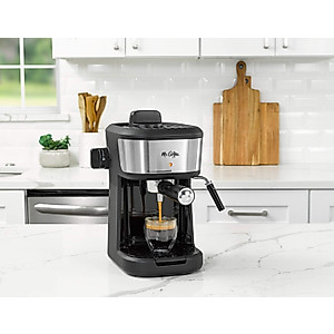 Mr. Coffee Espresso and Cappuccino Machine, Single Serve Coffee Maker with Milk Frothing Pitcher and Steam Wand, Stainless Steel