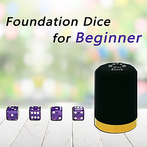 Graduation Gift Dice Stacking Cup Set with 4 Pcs 19mm Purple and 5 Pcs 18mm Green Standard 6 Sided Dices Straight Dice Cup with Storage Bag Dice Cup Shaker with Magic Tricks Instruction Black