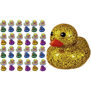 JA-RU Glitter Rubber Ducks Metallic Colors 3" (24 Unit Assorted) Fidget Toy for Kids, Sensory Play, Stress Relief, Stocking Stuffers, Supplies Pinata Filler in Bulk. Plus Sticker. 4343-24s