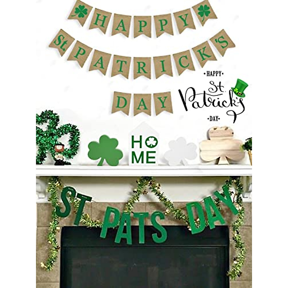 St. Patrick's Day Table Signs- St Patricks Day Wooden Lucky Decor in 3 Style, Green & White Shamrocks, House Shape Irish Wood Centerpiece Decorations for Desk Fireplace Home Office Ornaments