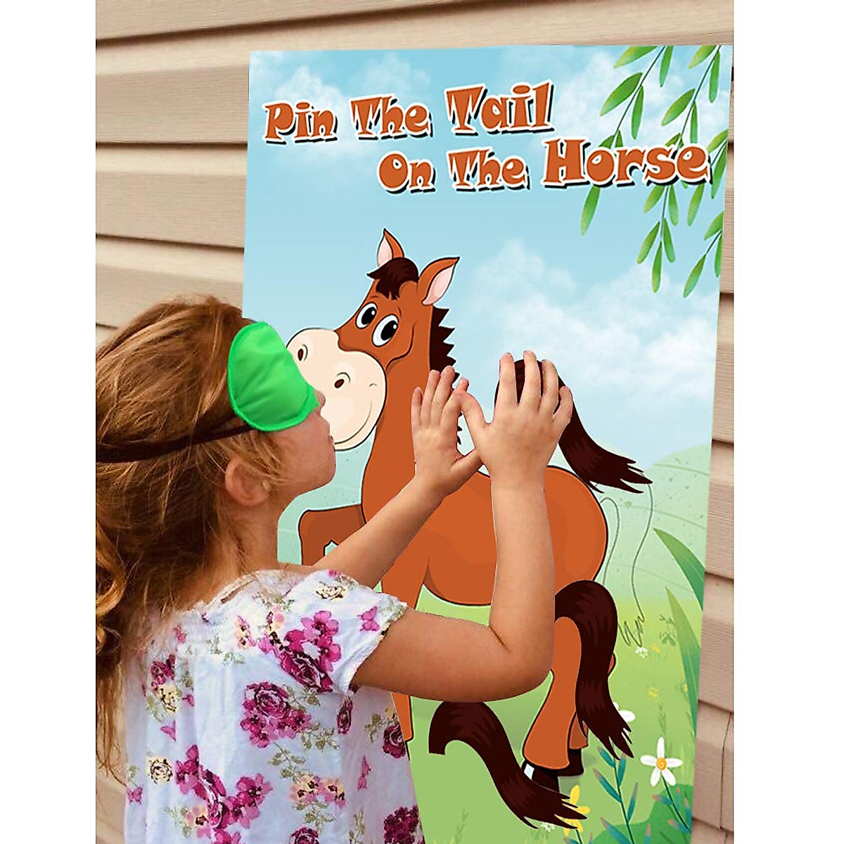 Hooqict Pin The Tail On The Horse Game for Kids Birthday Party Games Horse Theme Birthday Party Supplies for Girls Boys, Large Horse Poster with 30 Tail Stickers Horse Party Favors
