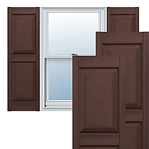 Ekena Millwork Lifetime Vinyl LP2S14X05100FB Standard Two Equal Panel Vinyls, Raised Panel Vinyl Shutters, w/Installation Shutter-Lok's & Matching Screws (Per Pair), 14 3/4"W x 51"H, Federal Brown