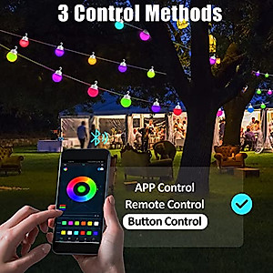 GAEFURY Smart Outdoor String Lights, 48FT RGB Patio String Lights with Bluetooth App & Remote Control, Color Changing Outdoor String Lights IP65 Waterproof for Patio, Balcony, Garden, Party