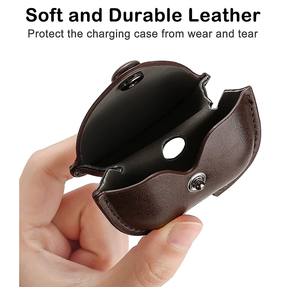 Genuine Leather Case Compatible with AirPods Pro Case, VOMA Protective Cover for Apple AirPods Pro Wireless Charging Case Headphones EarPods, Soft Leather Cover with Keychain Hook Chocolate Brown