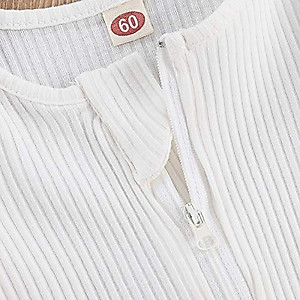 Goelsakurara Newborn Baby Boy Girl Romper Bodysuit Long Sleeve Footie Onesie Jumpsuit Ribbed Fall Winter Clothes Outfit (C-Zipper White,0-3 Months)