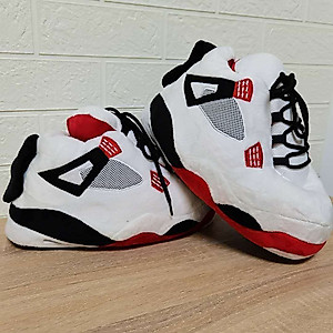 NDSLJSLQT Winter Cotton Shoes Indoor Warm Plush Shoes Men Woman Plush Slides Cute Sneaker Slippers Ladies Home Bread Shoes (White Red)