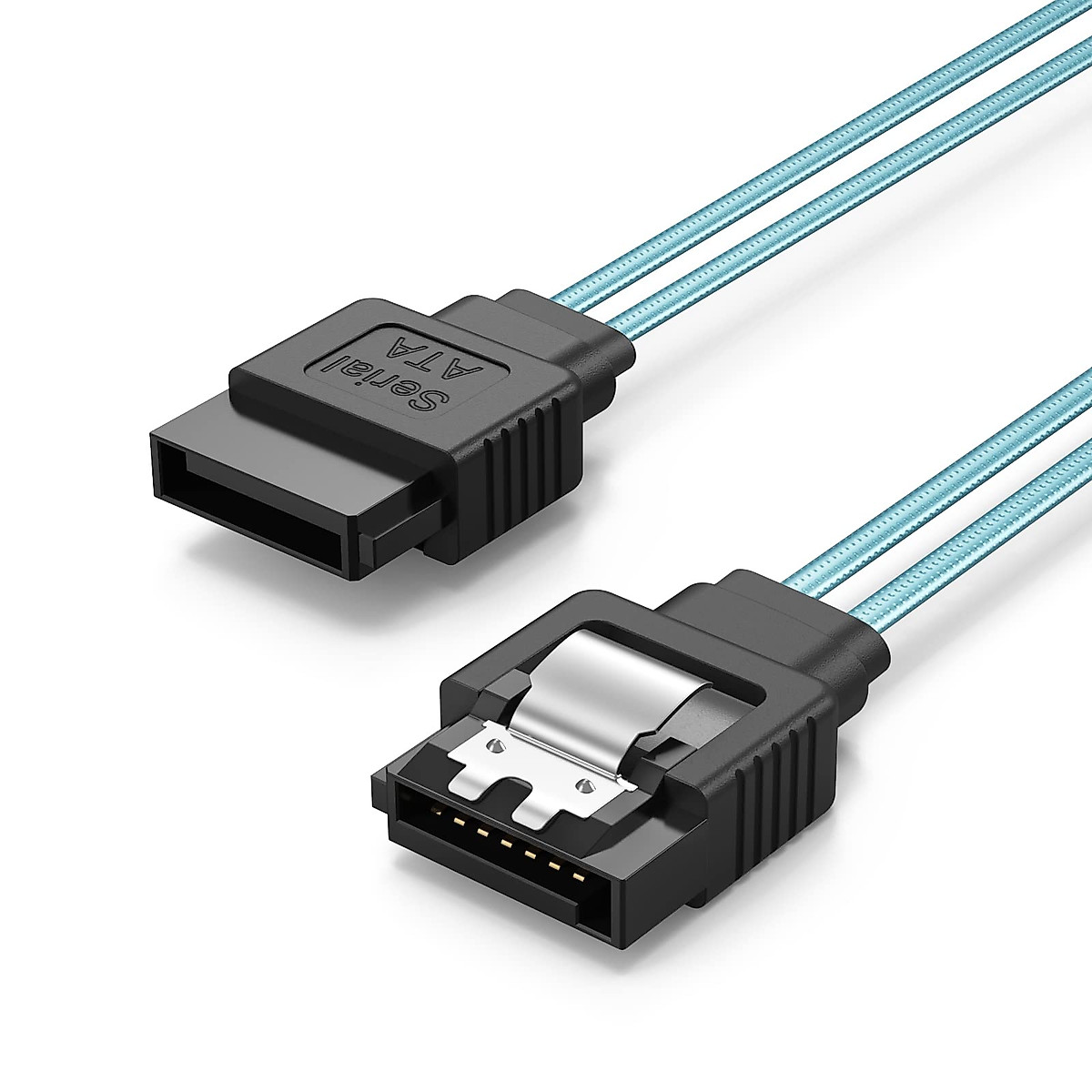 CableCreation SATA III Cable, [5-Pack] 18-inch SATA III 6.0 Gbps 7pin Female Straight to Straight Angle Female Data Cable with Locking Latch, 1.5 FT Blue