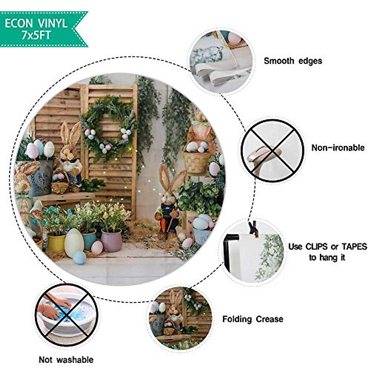 Allenjoy 7x5ft Spring Easter Backdrop Hare Rabbits Colorful Eggs Rustic Wood Floor Photography Background for Kids Children Newborn Baby Shower Birthday Party Decor Banner Portrait Photo Booth Props