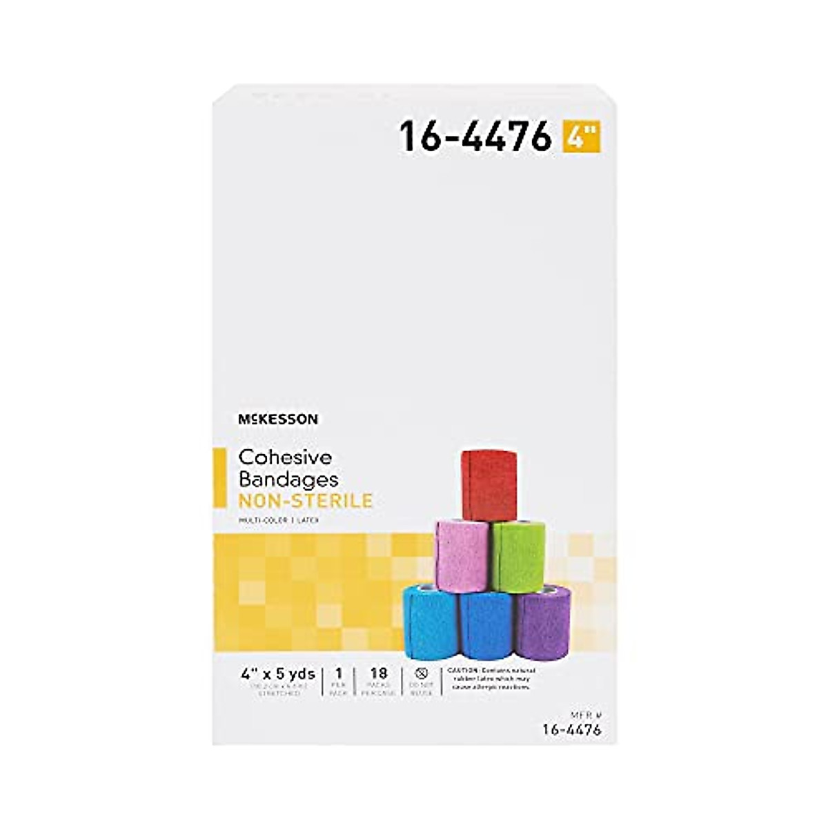 McKesson Cohesive Bandage, Non-Sterile, Self-Adherent Closure, Multi-Color, 4 in x 5 yds, 1 Count, 18 Packs, 18 Total