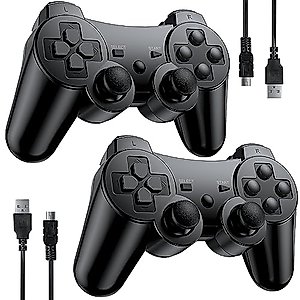 Zexrow 2 Pack Wireless Controller for PS3, Remote for PS3,Compatible for PS3/PS3 Pro,Double Shock Bluetooth, Rechargeable, Motion Sensor,360° Analog Joysticks