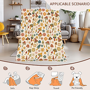 QOSEIEN Throw Blanket,Retro Groovy Mushroom Boho Hippie Daisy Flowers Print Blanket for Kids Baby Bedroom Sofa Couch Holiday Decor 50"x60"