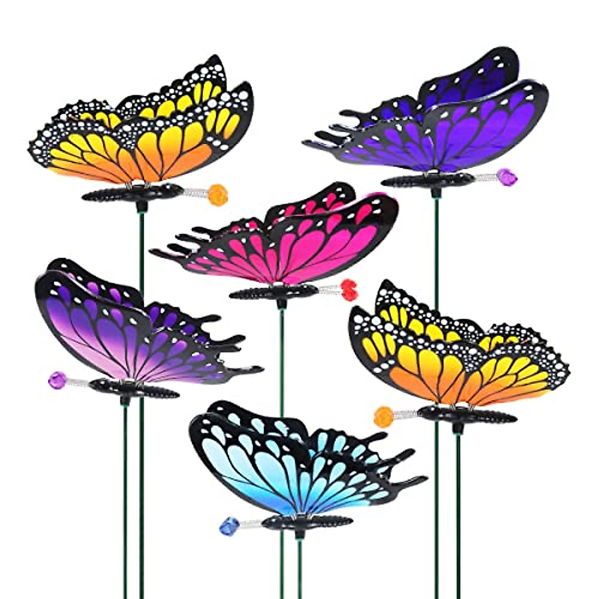 Exhart Garden Stake, Set of 6 Butterfly Garden Stakes, WindyWing Outdoor Garden Decor and Yard Art, 6 x 4.5 x 16 Inch