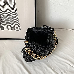 AIZHIYI Fashion Pleated Women Handbags Chain Leather Messenger Clutch Bags (Black)