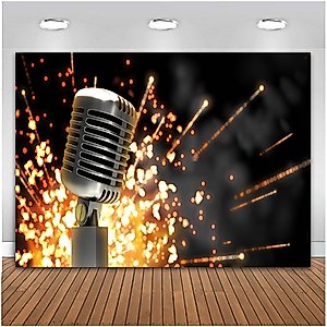 TOAOFY 5x3ft Black and Gold Music Theme Birthday Backdrop for Photograpy Microphone Background Supplies Concert Backdrop for Party Decorations Photo Video Studio TAY1400