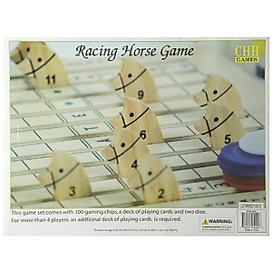 Racing Horse Family Game Wood Board, Include 100 Gaming Chips, a Deck of Playing Cards and Two Dice