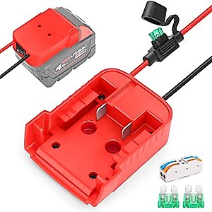 Ecarke 1 Pcs Upgrade for Power Wheels Adapter for Milwaukee M18 Battery 18v DIY Battery Dock Power Connector for RC Toy Car Truck 12 Gauge Robotic（with Wire Terminals & 30A Fuse & Switch）